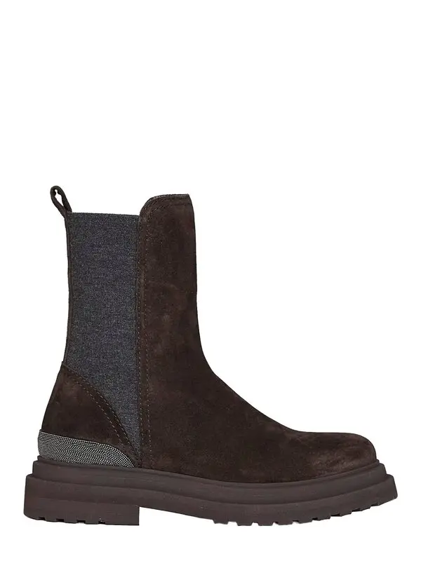Brunello Cucinelli Pepper Suede Ankle Boots With Precious Detail - Multicolor