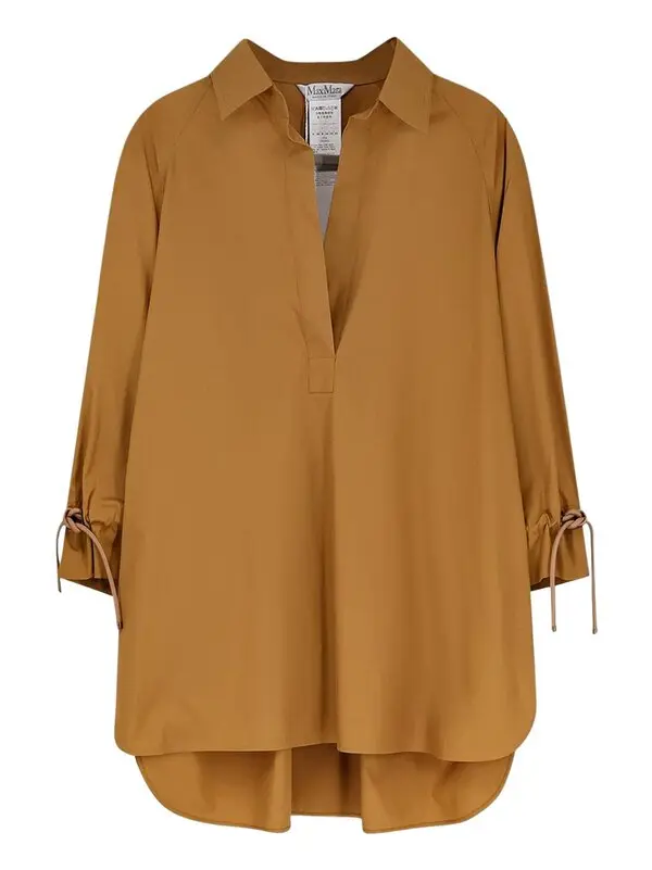 Max Mara Cotton Shirt With Leather Drawstring Sleeves - Multicolor
