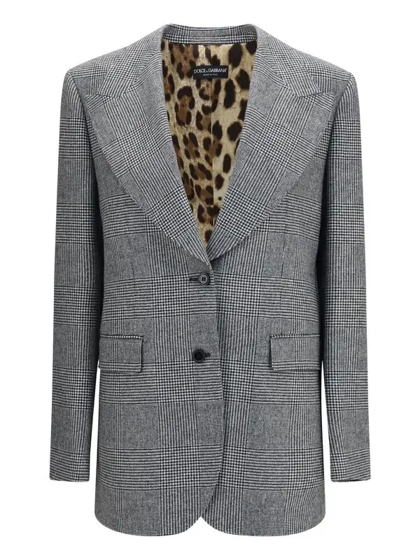 Dolce & Gabbana Prince Of Wales Single Breasted Blazer - Gray