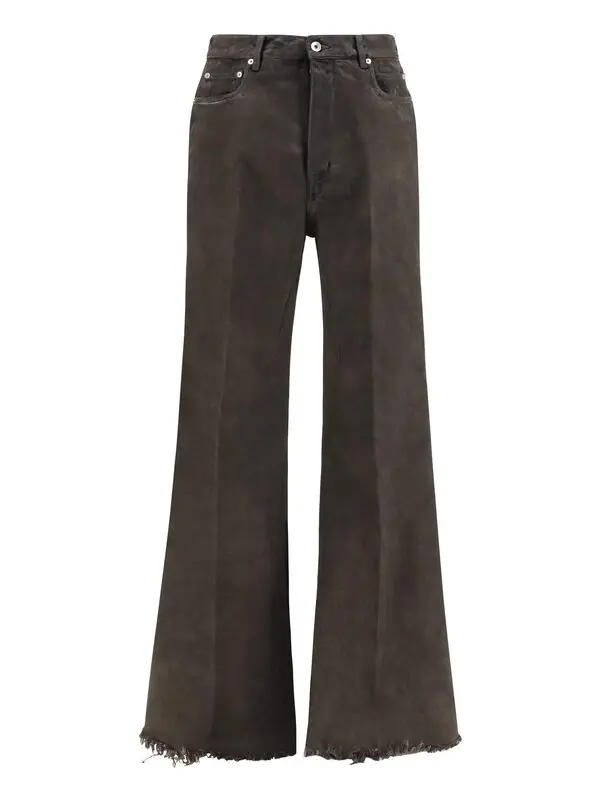 Rick Owens Flared Frayed Hem Cotton Jeans - Green