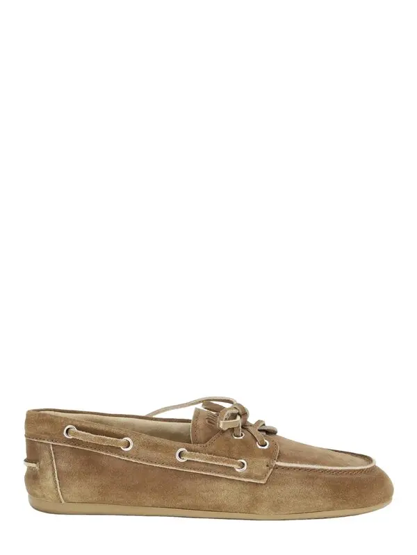 Miu Miu Delavé Suede Unlined Loafers - Cream