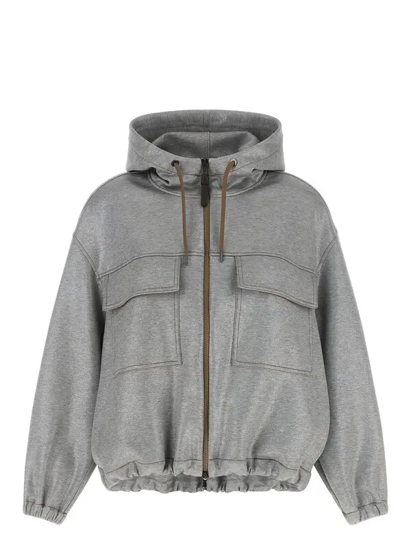 Brunello Cucinelli Shiny Zipper Pull' Bomber Jacket - Silver