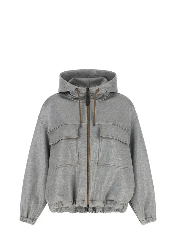 Brunello Cucinelli Metallic Mélange Cotton Bomber Jacket - Silver