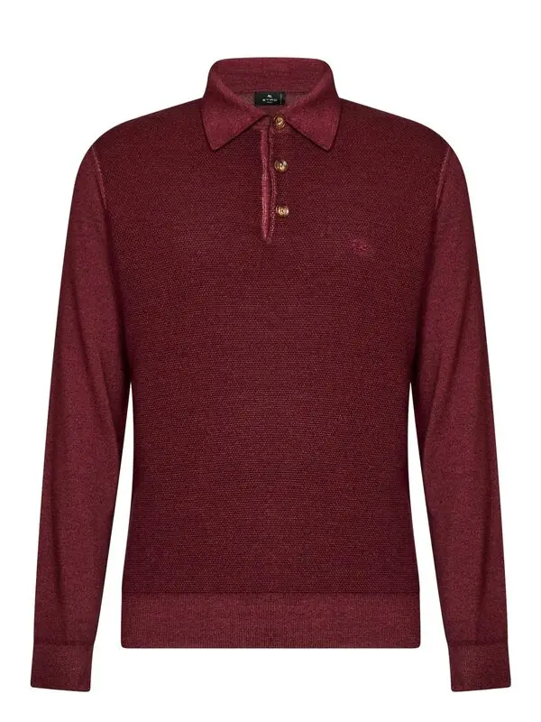 Etro Burgundy Two-tone Wool Knit Logo-embroidered Polo Shirt - Multicolor
