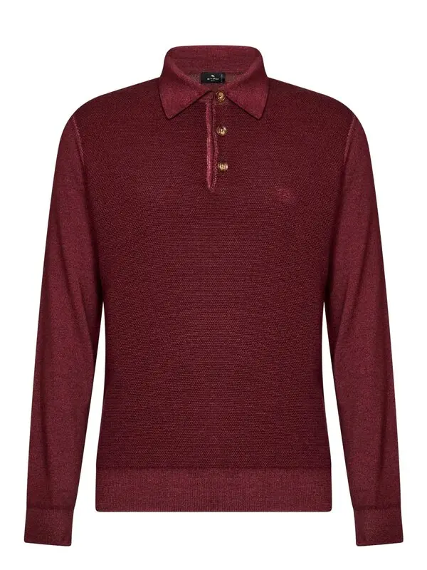 Etro Burgundy Two-tone Wool Knit Logo-embroidered Polo Shirt - Multicolor