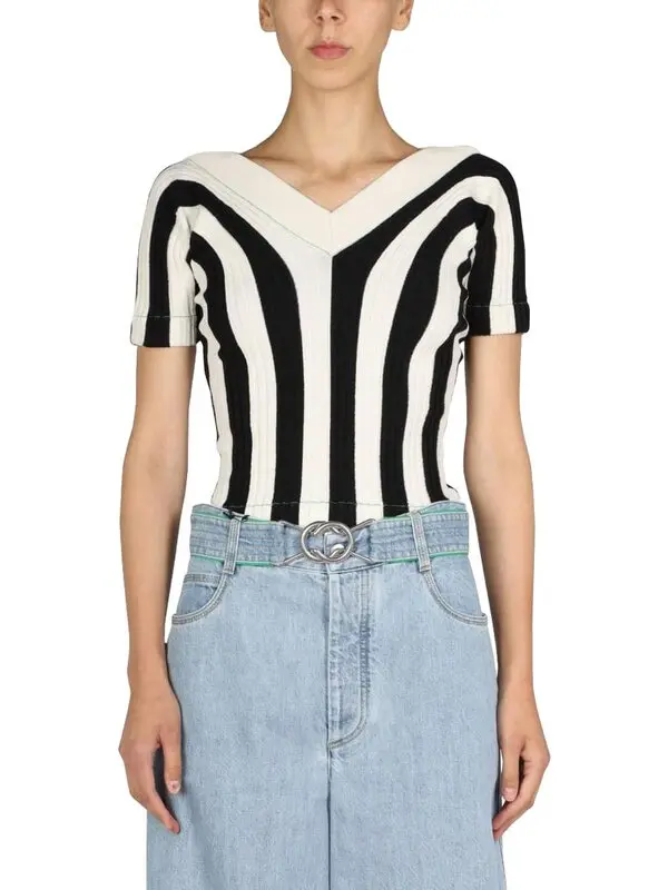 Bottega Veneta Striped Pattern Top - Black