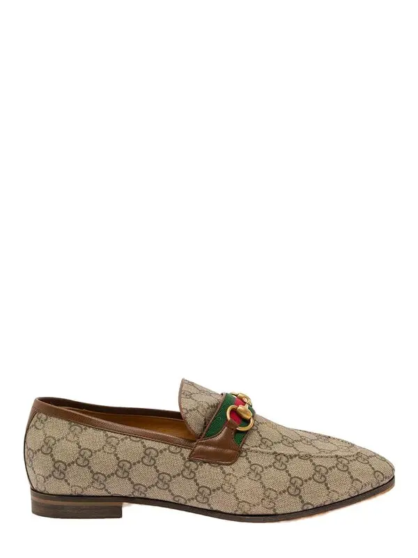Gucci Paride' Beige Loafers With Horsebit And Web Detail In Gg Supreme Canvas - Multicolor