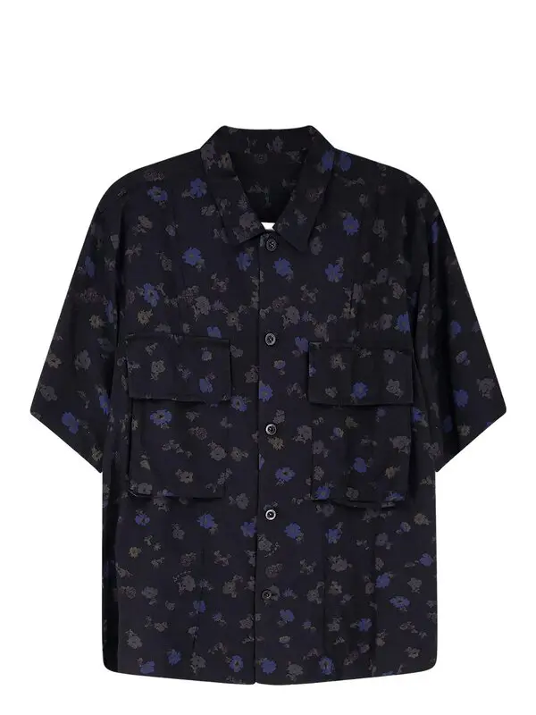 Sacai Cotton Blend Shirt With Floral Print - Black