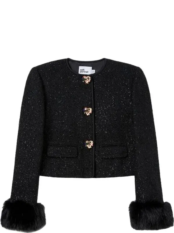 SELF-PORTRAIT Boucle Fur Cuff Jacket - Multicolor