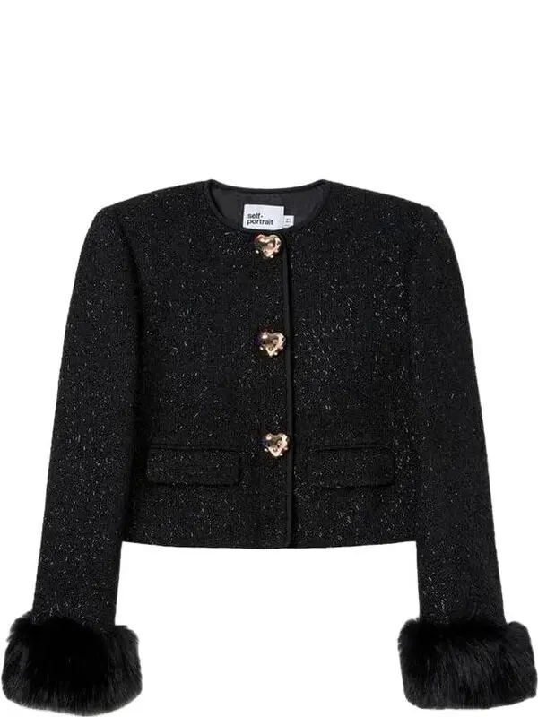 SELF-PORTRAIT Boucle Fur Cuff Jacket - Multicolor
