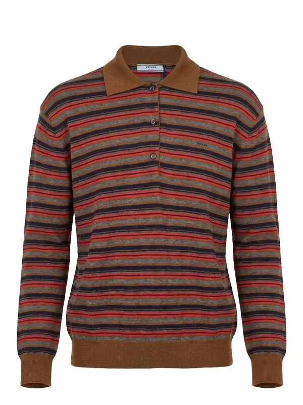 Prada Striped Cashmere Polo Sweater - Multicolor