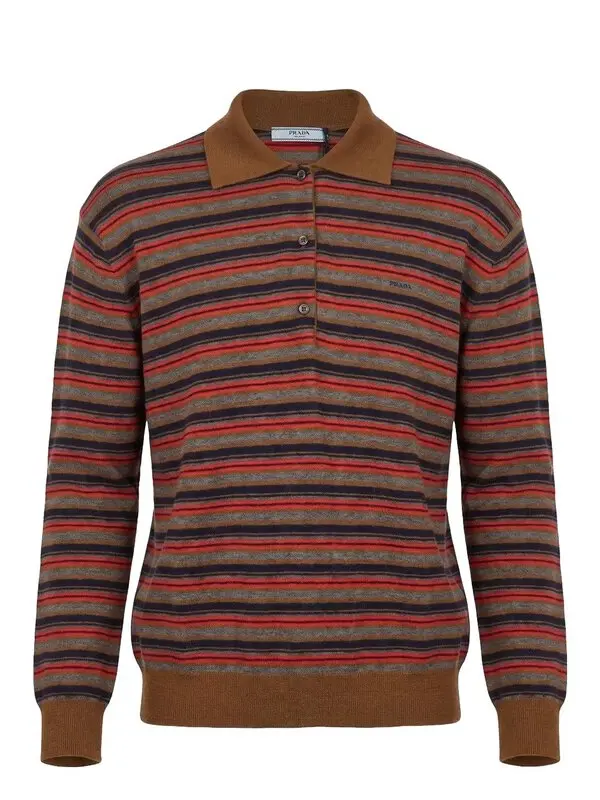 Prada Striped Cashmere Polo Sweater - Multicolor