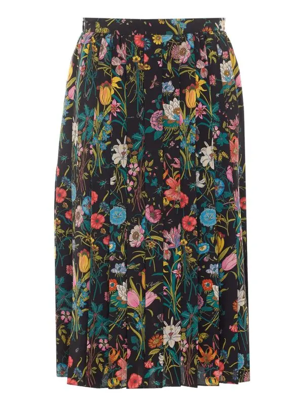 Gucci Flora Allover Printed Silk Midi Skirt - Multicolor