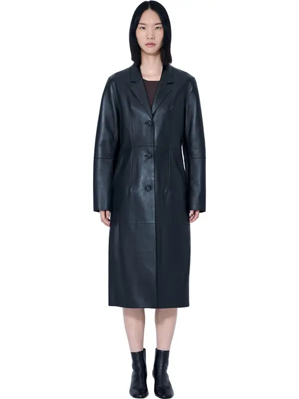 TOTEME Slim Leather Coat - Black
