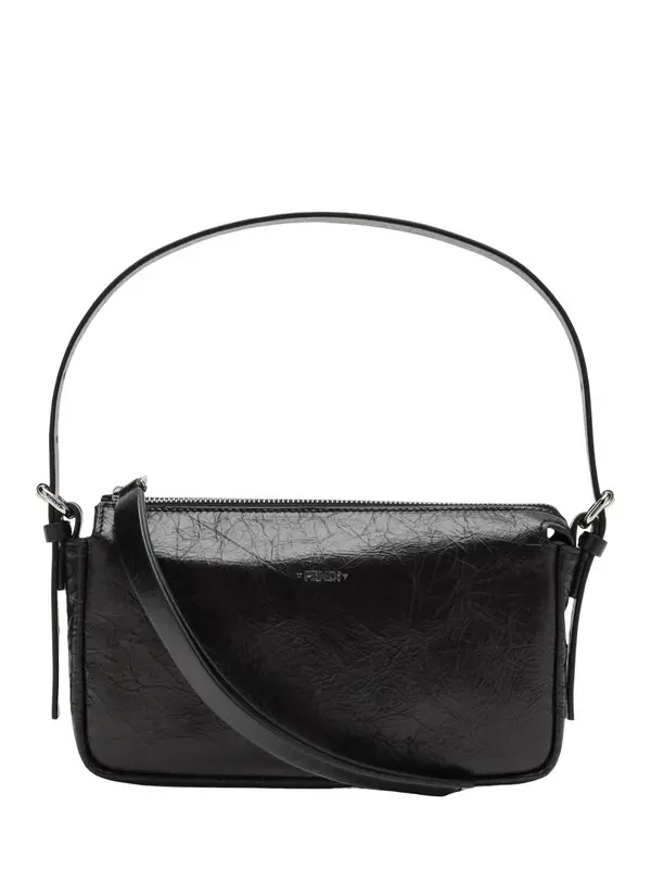 Fendi Crackled Leather Zip Top Bag - Black
