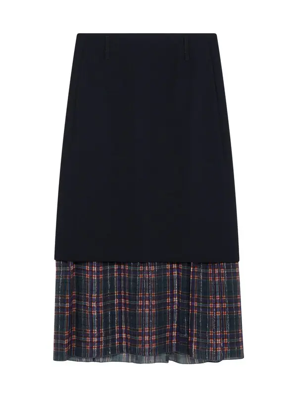 Dries Van Noten Navy Midi Skirt With Check Insert - Blue