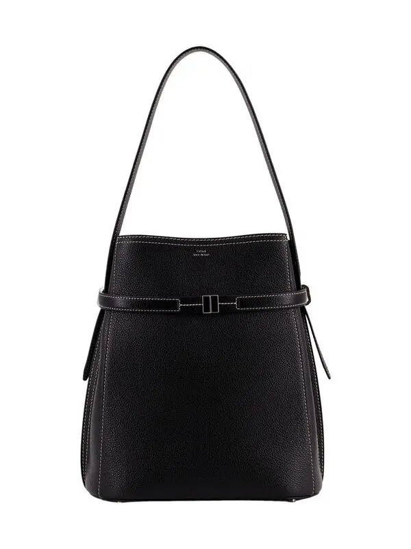 TOTEME Hammered Leather Bucket Bag With Strap On The Front - Black