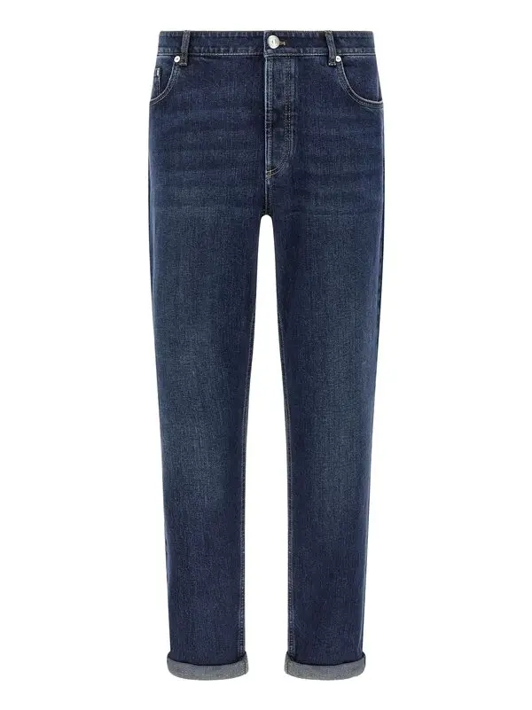 Brunello Cucinelli Logo Embroidery Stretch Jeans - Blue