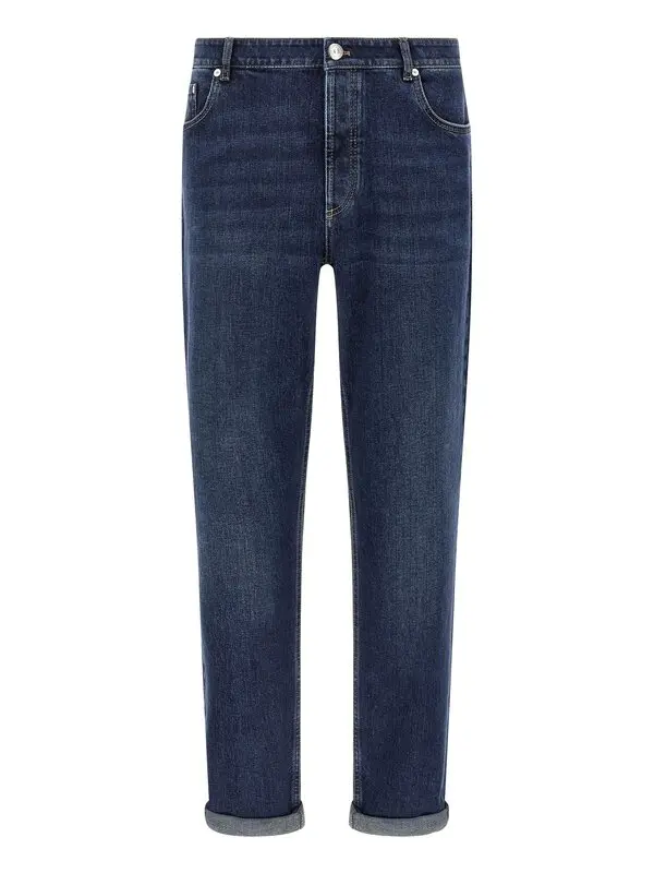 Brunello Cucinelli Logo Embroidery Stretch Jeans - Blue