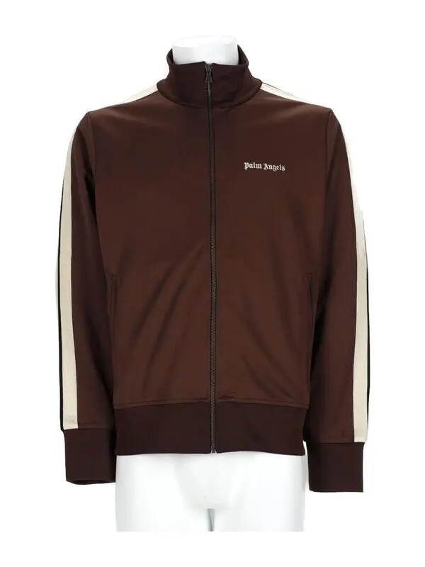 Palm Angels Felpa Con Zip E Logo - Brown