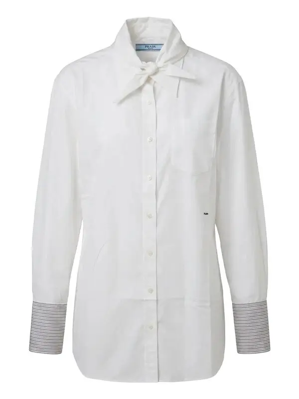 Prada Cotton Shirt With Striped Cuff Detail - Multicolor
