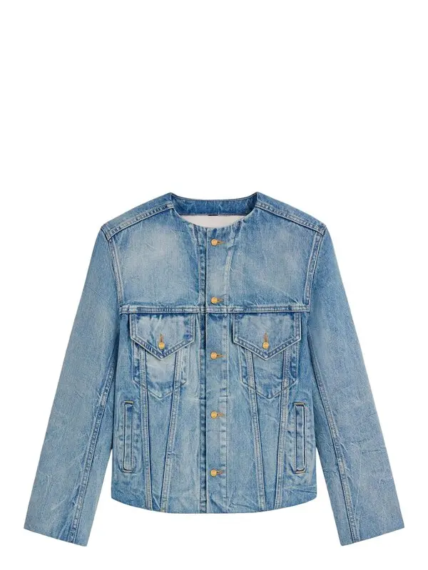 Celine Denim Jacket With Leather And Metal Details - Multicolor