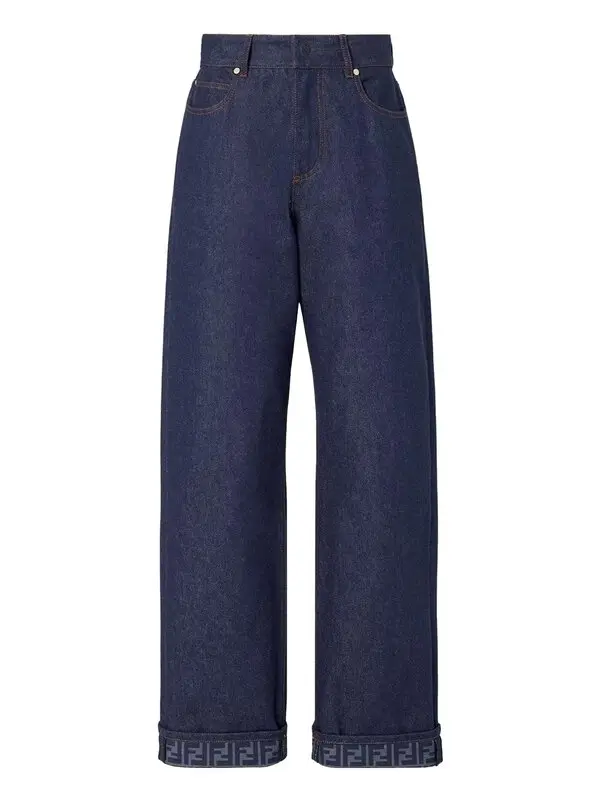 Fendi Denim Jeans With Ff Detail On The Bottom - Blue
