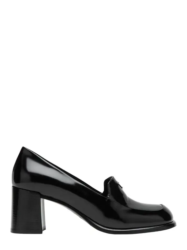 Prada Brushed Leather Heeled Loafers - Black