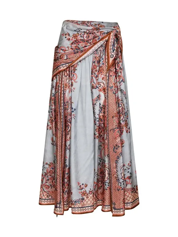 Zimmermann Blue Floral Paisley-print Silk Habotai Aster Scarf Midi Skirt - Multicolor
