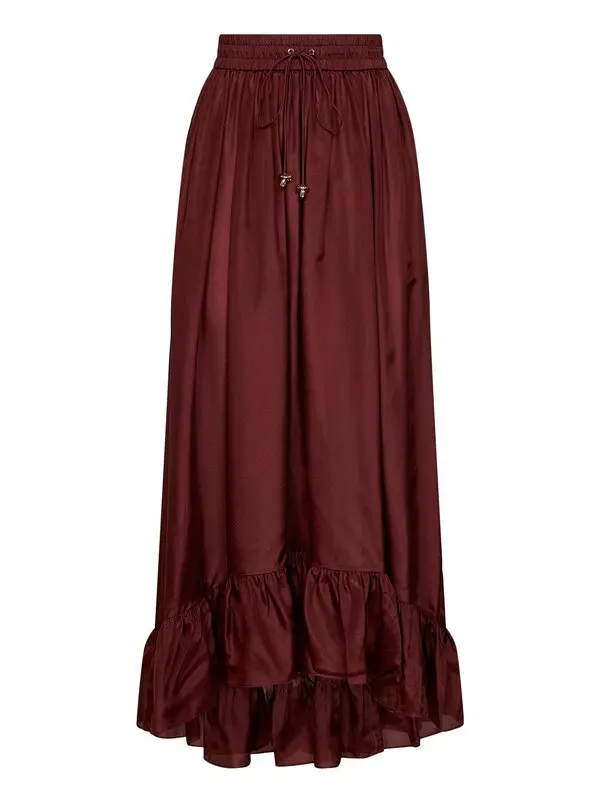 Zimmermann Merlot Silk Habotai Aster Maxi Skirt - Multicolor