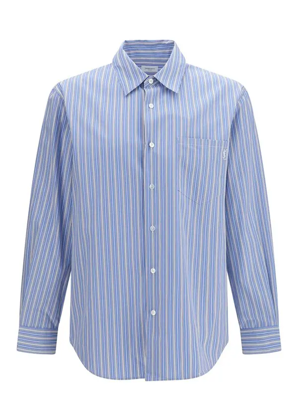 Saint Laurent Cassandre Striped Cotton Shirt - Blue
