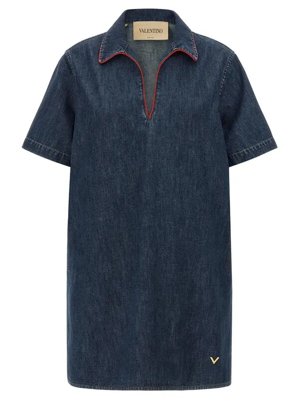 Valentino Garavani Chambray Vlogo Denim Dress - Blue