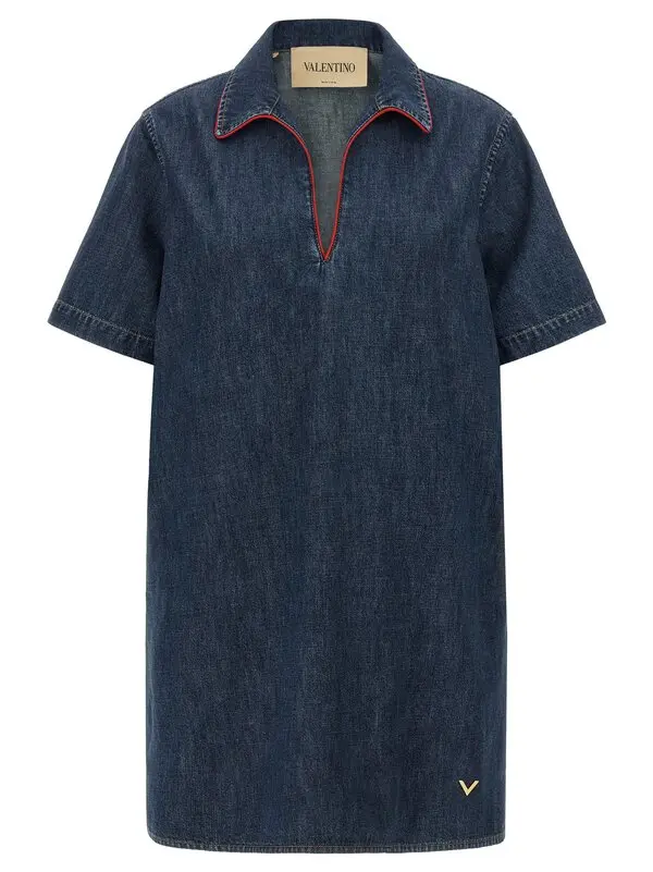 Valentino Garavani Chambray Vlogo Denim Dress - Blue