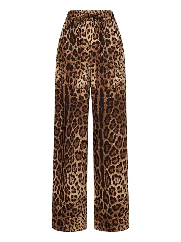 Dolce & Gabbana Leo-print Stretch Silk Wide-leg Trousers - Multicolor