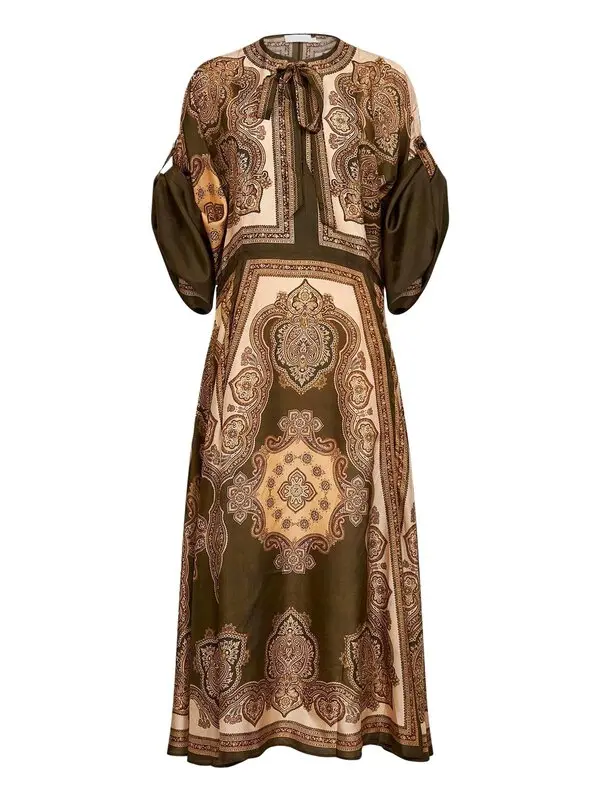 Zimmermann Olive Paisley-print Silk Habotai Mahon Midi Tunic Dress - Multicolor