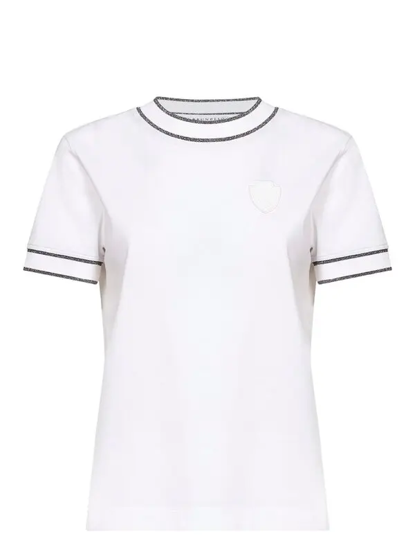 Brunello Cucinelli White Stretch Cotton Piqué Logo T-shirt - Multicolor