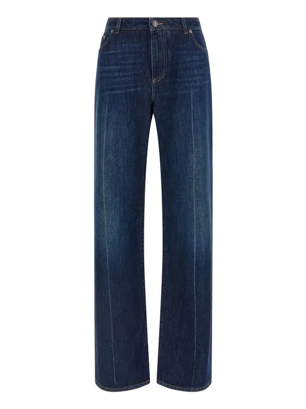 Dolce & Gabbana Stretched Pleated Trompe L'oeil Jeans - Blue