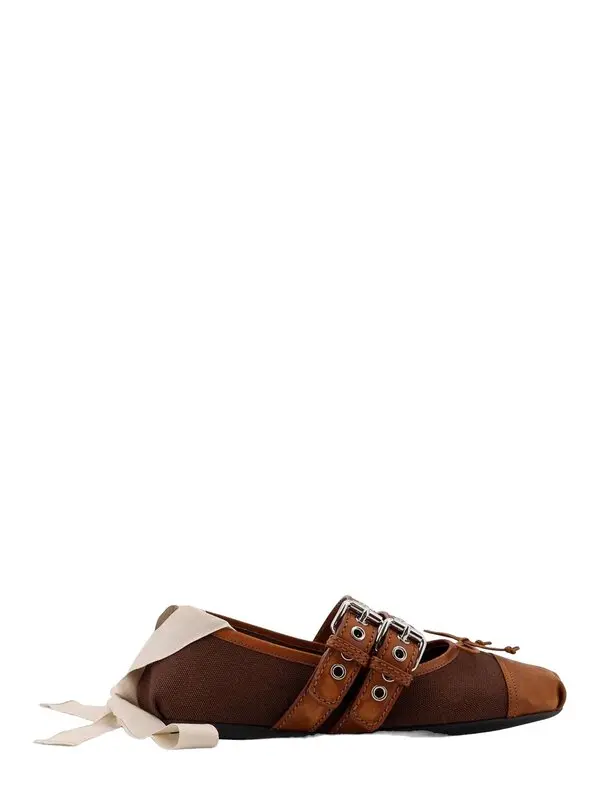Miu Miu Canvas And Leather Blend Ballerinas - Multicolor