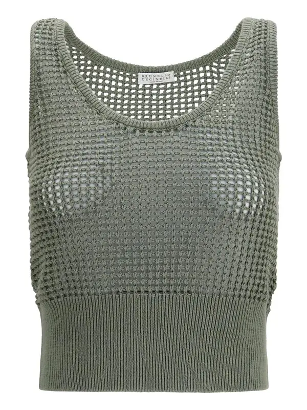 Brunello Cucinelli Perforated Sequin Tank Top - Green
