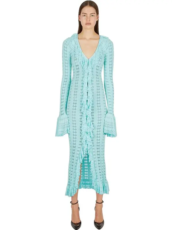 Blumarine Pointelle Knit Frilled Dress - Blue