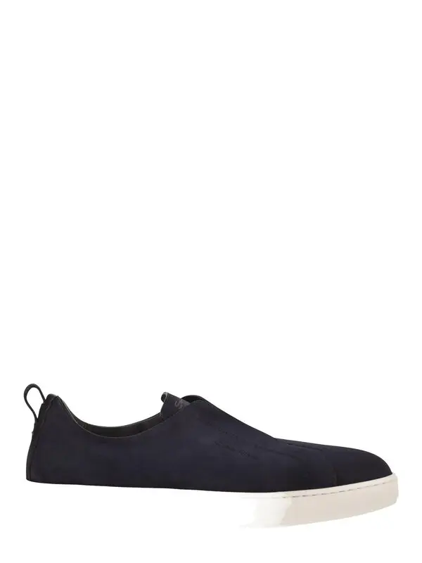Santoni Suede Leather Slip-on Trainers With Rubber Sole - Blue