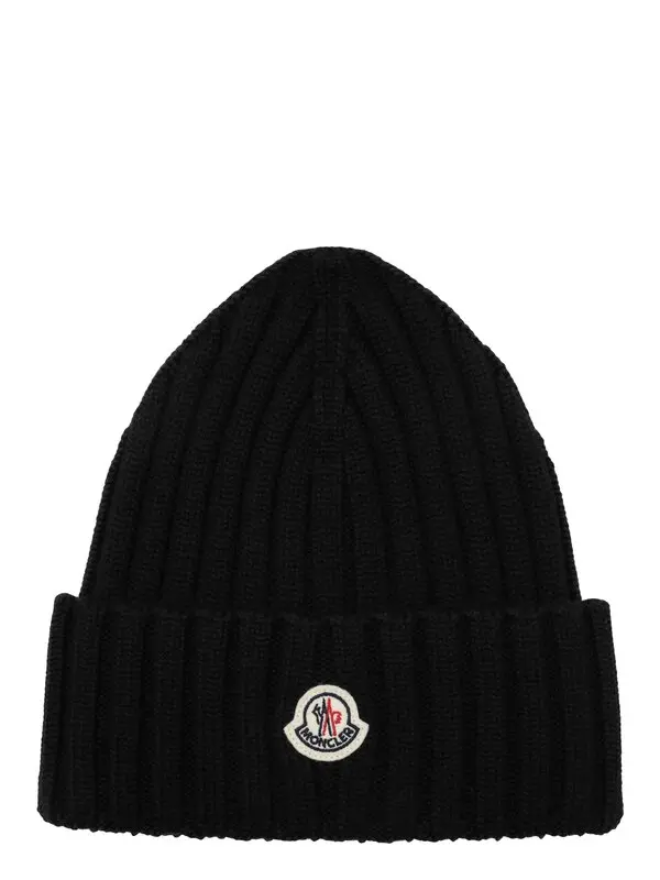 Moncler Cable-knit Wool Beanie With Logo - Black