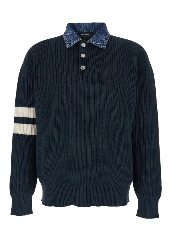 Dsquared2 Cotton Blend Pullover With Denim Collar - Multicolor