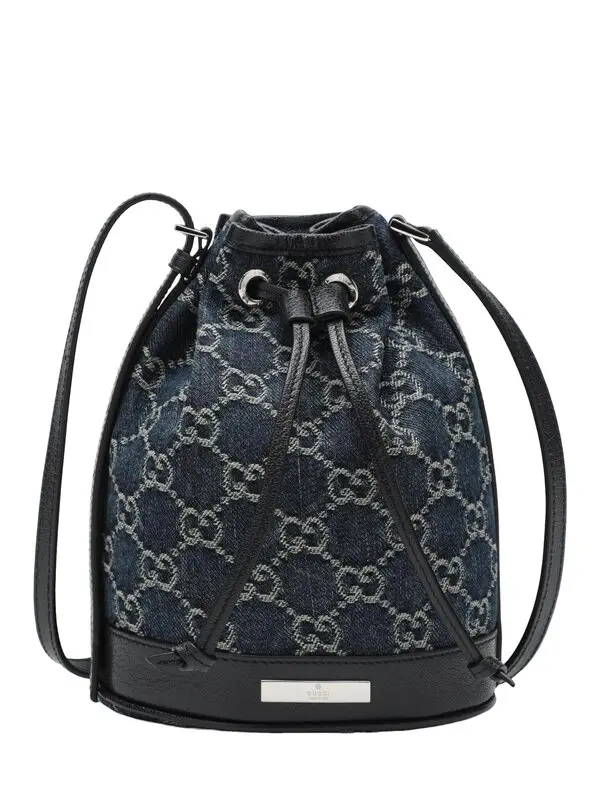 Gucci Mini Bucket Bag With Plaque In Gg Delave Denim - Blue