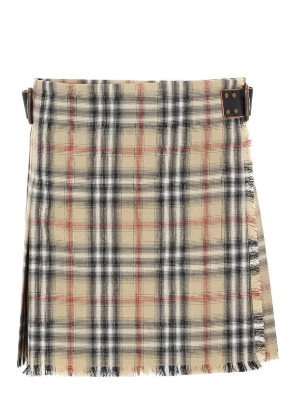 Burberry Minigonna Kilt In Lana Check - Multicolor