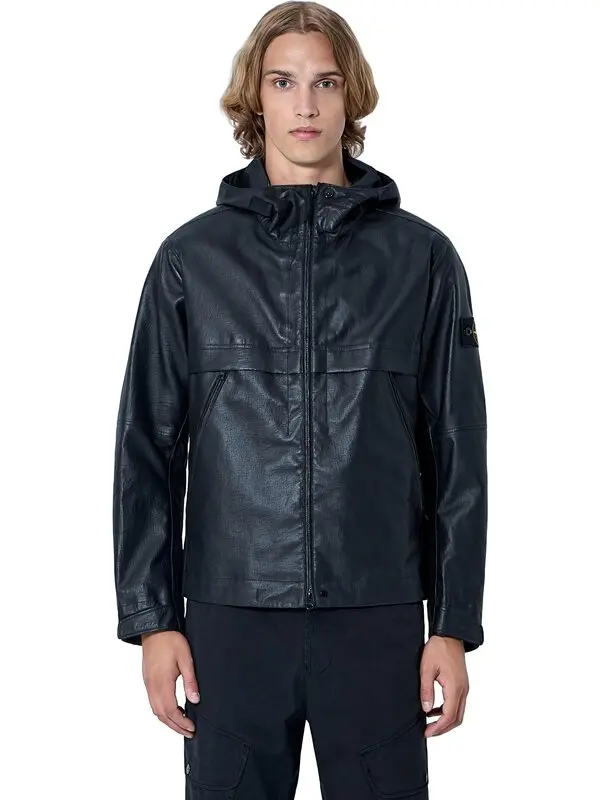 Stone Island Hooded Leather Jacket - Black
