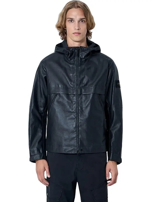 Stone Island Hooded Leather Jacket - Black