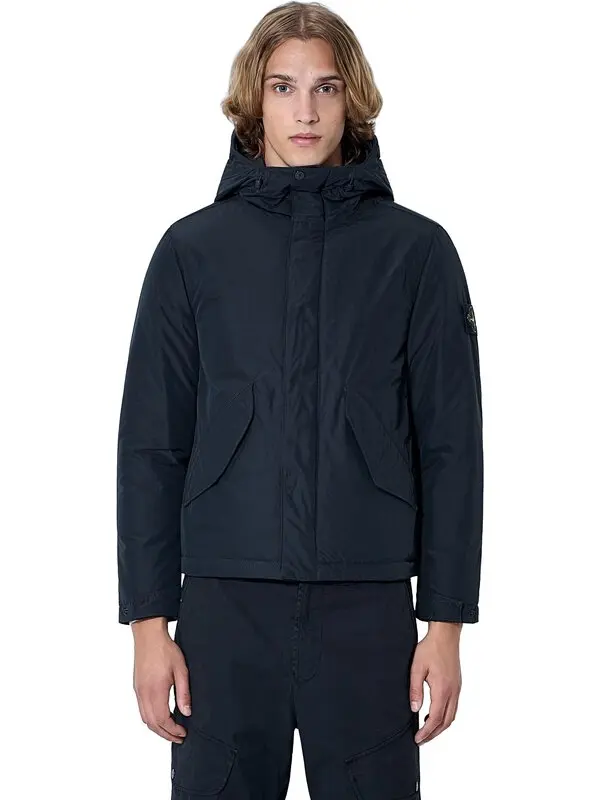 Stone Island Hooded Jacket With Patch Detail - Blue