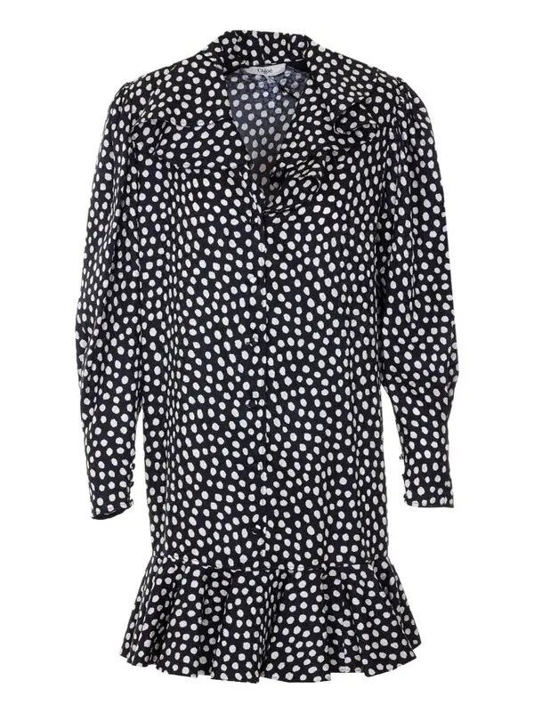 Chloé Silk Jacquard Long Sleeve Mini Dress - Black