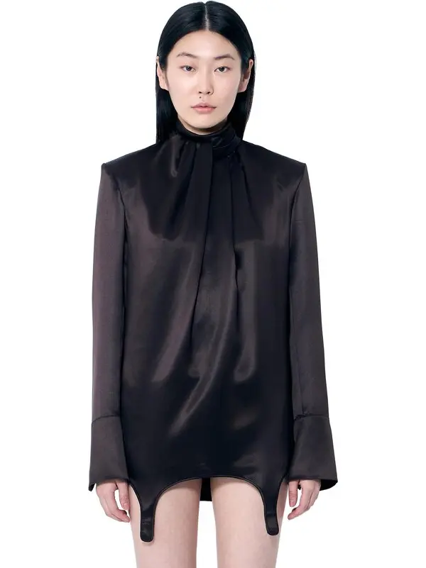 Saint Laurent Twist-neck Garter Blouse - Brown